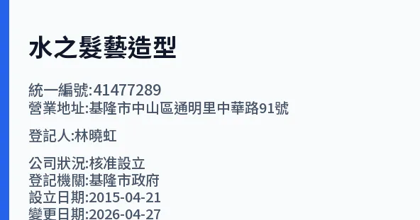 水之髮藝造型的照片-統編 41477289(基隆市) 公司登記資料與營業項目詳細圖表