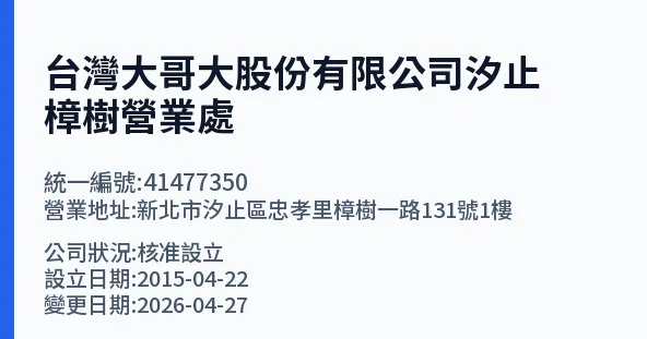 台灣大哥大股份有限公司汐止樟樹營業處的照片-統編 41477350(新北市) 公司登記資料與營業項目詳細圖表