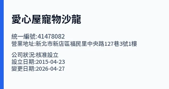 愛心屋寵物沙龍的照片-統編 41478082(新北市) 公司登記資料與營業項目詳細圖表