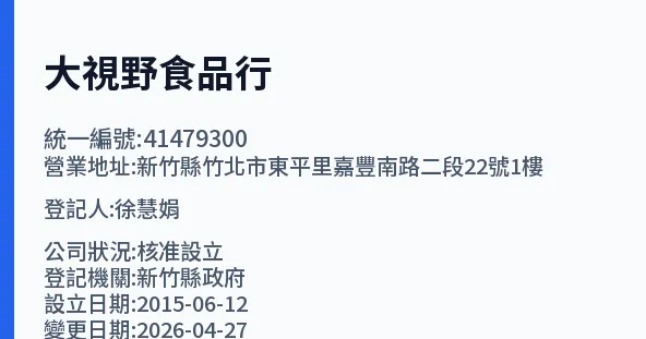 大視野食品行的照片-統編 41479300(新竹縣) 公司登記資料與營業項目詳細圖表