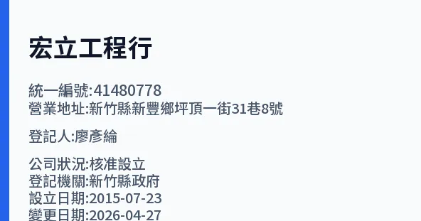 宏立工程行的照片-統編 41480778(新竹縣) 公司登記資料與營業項目詳細圖表