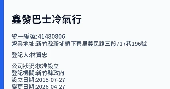 鑫發巴士冷氣行的照片-統編 41480806(新竹縣) 公司登記資料與營業項目詳細圖表