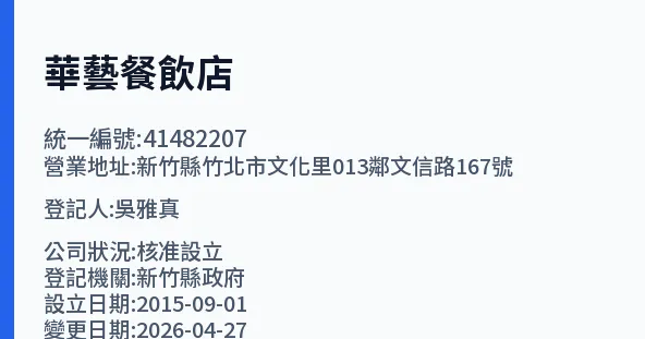 華藝餐飲店的照片-統編 41482207(新竹縣) 公司登記資料與營業項目詳細圖表