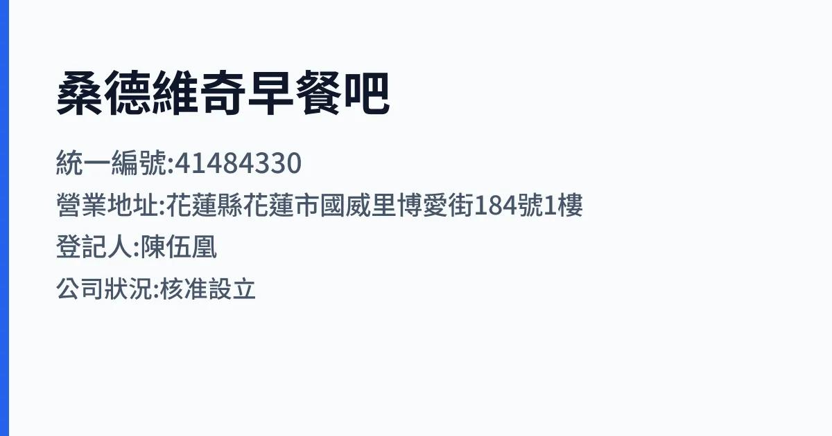 桑德維奇早餐吧 - 統編 41484330(花蓮縣) 公司登記資料與營業項目詳細圖表