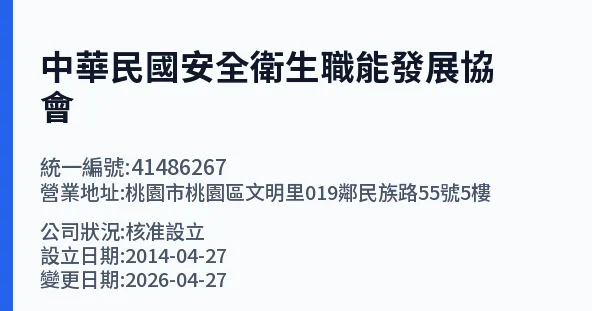 中華民國安全衛生職能發展協會的照片-統編 41486267(桃園市) 公司登記資料與營業項目詳細圖表