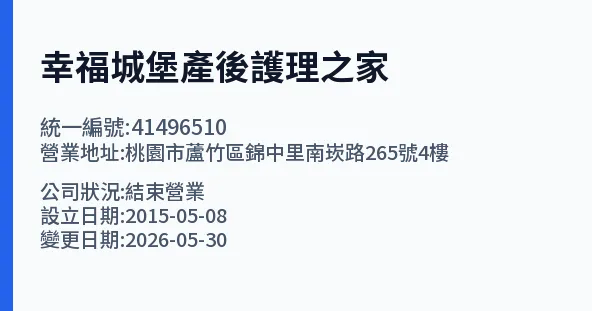 幸福城堡產後護理之家的照片-統編 41496510(桃園市) 公司登記資料與營業項目詳細圖表