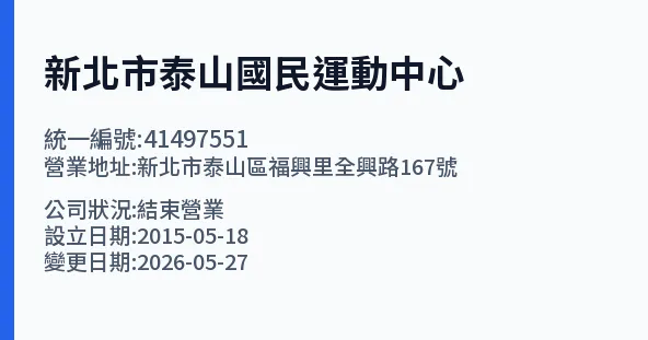 新北市泰山國民運動中心的照片-統編 41497551(新北市) 公司登記資料與營業項目詳細圖表
