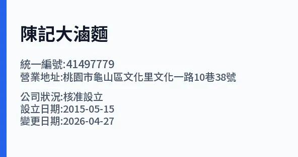 陳記大滷麵的照片-統編 41497779(桃園市) 公司登記資料與營業項目詳細圖表