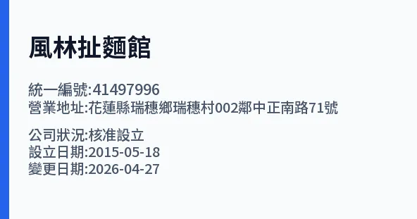 風林扯麵館的照片-統編 41497996(花蓮縣) 公司登記資料與營業項目詳細圖表