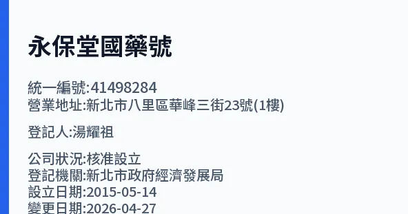永保堂國藥號的照片-統編 41498284(新北市) 公司登記資料與營業項目詳細圖表