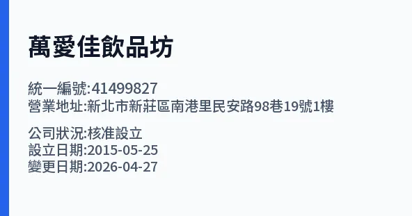 萬愛佳飲品坊的照片-統編 41499827(新北市) 公司登記資料與營業項目詳細圖表