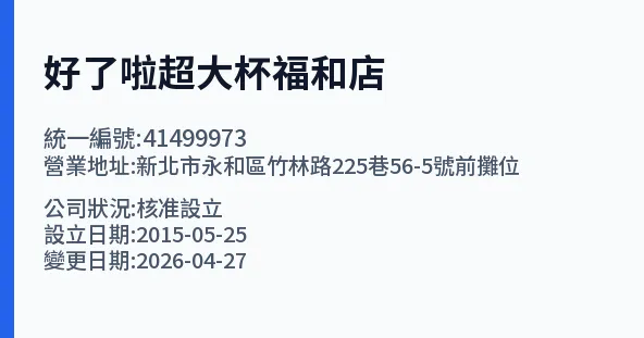 好了啦超大杯福和店的照片-統編 41499973(新北市) 公司登記資料與營業項目詳細圖表