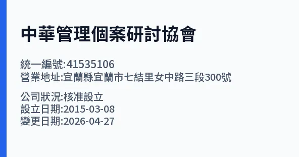 中華管理個案研討協會的照片-統編 41535106(宜蘭縣) 公司登記資料與營業項目詳細圖表