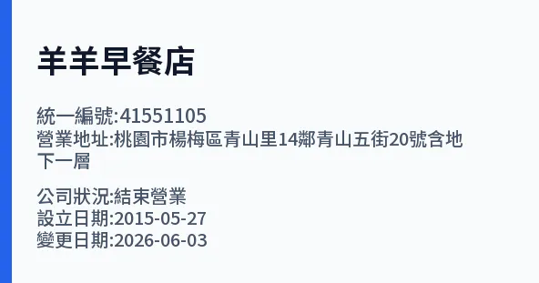 羊羊早餐店的照片-統編 41551105(桃園市) 公司登記資料與營業項目詳細圖表