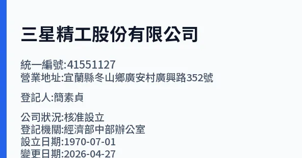 三星精工股份有限公司的照片-統編 41551127(宜蘭縣) 公司登記資料與營業項目詳細圖表
