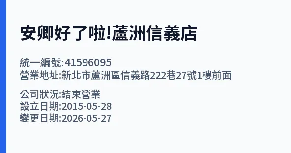 安卿好了啦!蘆洲信義店的照片-統編 41596095(新北市) 公司登記資料與營業項目詳細圖表