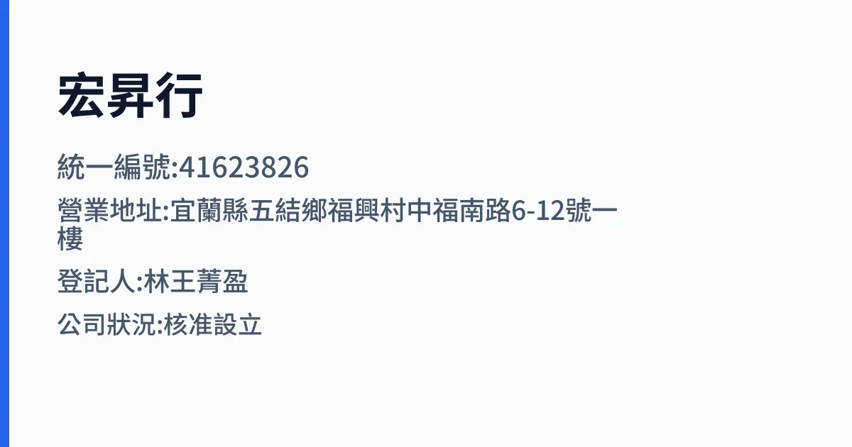 宏昇行 - 統編 41623826（宜蘭縣） 公司登記資料與營業項目詳細圖表