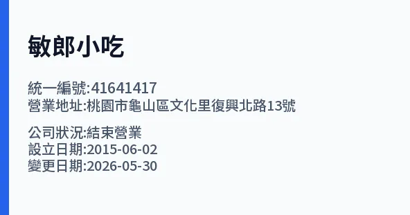 敏郎小吃的照片-統編 41641417(桃園市) 公司登記資料與營業項目詳細圖表