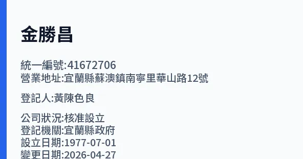 金勝昌的照片-統編 41672706(宜蘭縣) 公司登記資料與營業項目詳細圖表
