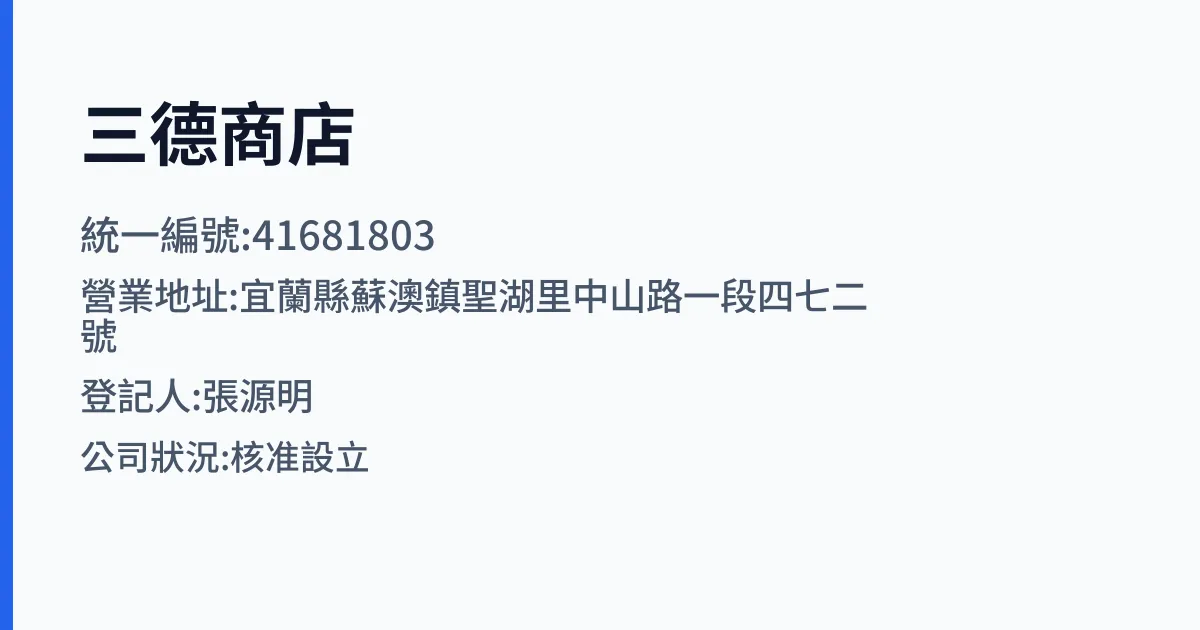 三德商店 - 統編 41681803(宜蘭縣) 公司登記資料與營業項目詳細圖表