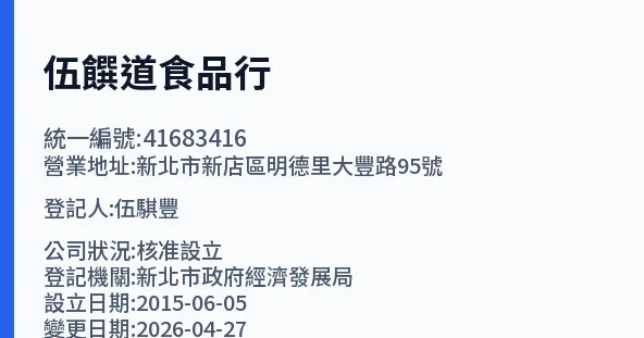 伍饌道食品行的照片-統編 41683416(新北市) 公司登記資料與營業項目詳細圖表