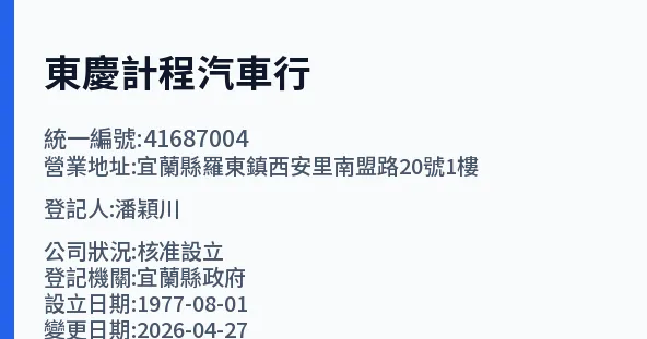 東慶計程汽車行的照片-統編 41687004(宜蘭縣) 公司登記資料與營業項目詳細圖表