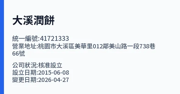 大溪潤餅的照片-統編 41721333(桃園市) 公司登記資料與營業項目詳細圖表