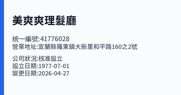 美爽爽理髮廳的照片-統編 41776028(宜蘭縣) 公司登記資料與營業項目詳細圖表