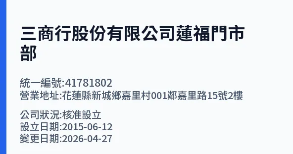 三商行股份有限公司蓮福門市部的照片-統編 41781802(花蓮縣) 公司登記資料與營業項目詳細圖表