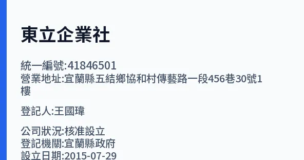 東立企業社的照片-統編 41846501(宜蘭縣) 公司登記資料與營業項目詳細圖表