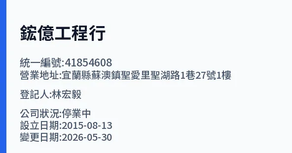 鋐億工程行的照片-統編 41854608(宜蘭縣) 公司登記資料與營業項目詳細圖表