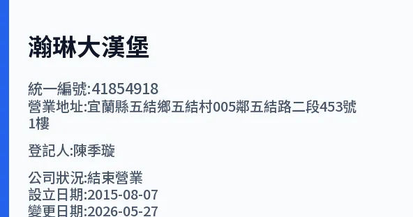 瀚琳大漢堡的照片-統編 41854918(宜蘭縣) 公司登記資料與營業項目詳細圖表