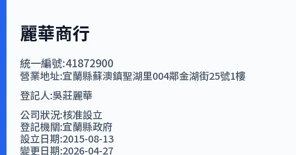 麗華商行的照片-統編 41872900(宜蘭縣) 公司登記資料與營業項目詳細圖表