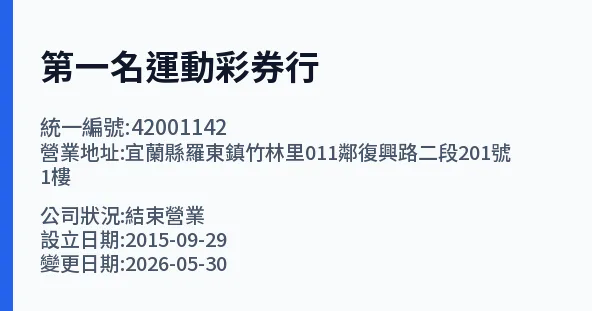 第一名運動彩券行的照片-統編 42001142(宜蘭縣) 公司登記資料與營業項目詳細圖表