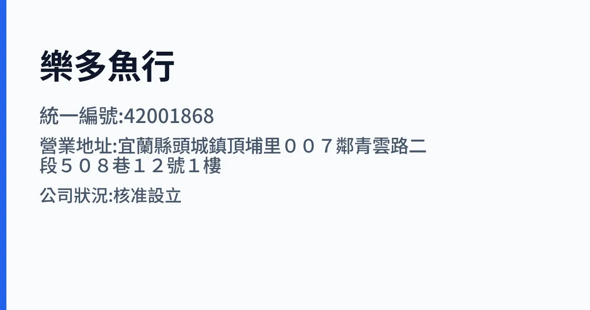 樂多魚行 - 統編 42001868(宜蘭縣) 公司登記資料與營業項目詳細圖表