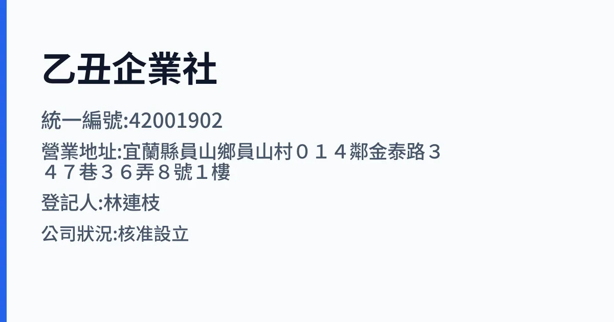 乙丑企業社 - 統編 42001902(宜蘭縣) 公司登記資料與營業項目詳細圖表