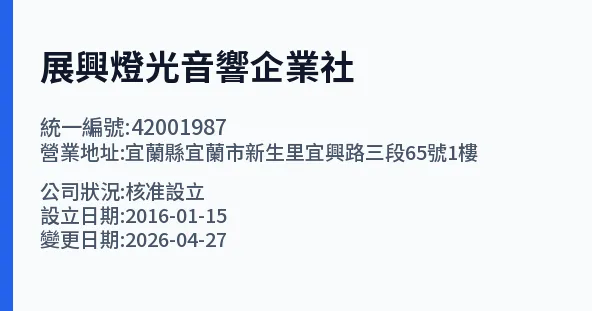展興燈光音響企業社的照片-統編 42001987(宜蘭縣) 公司登記資料與營業項目詳細圖表