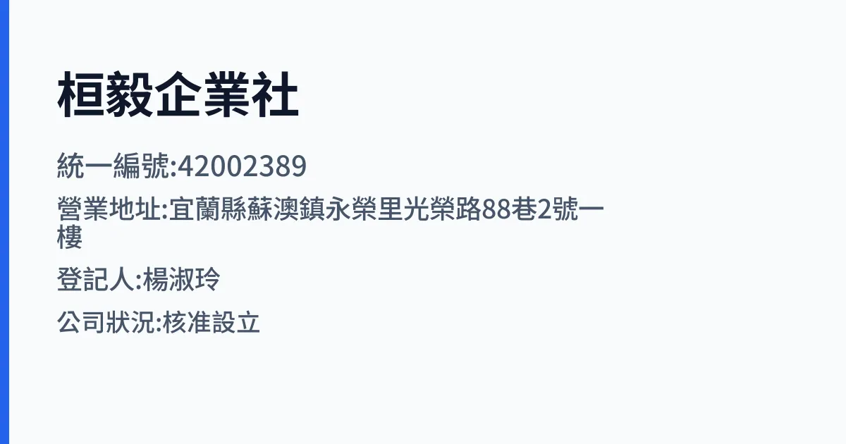桓毅企業社 - 統編 42002389（宜蘭縣） 公司登記資料與營業項目詳細圖表