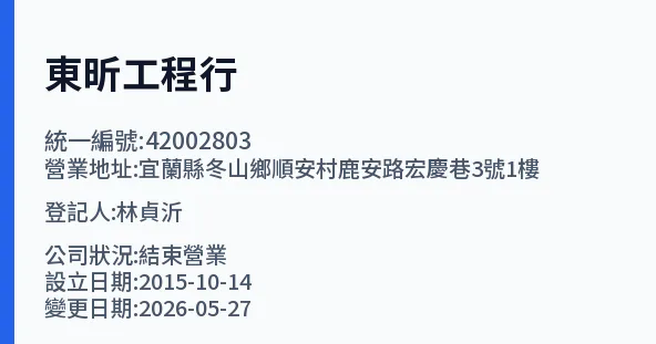 東昕工程行的照片-統編 42002803(宜蘭縣) 公司登記資料與營業項目詳細圖表