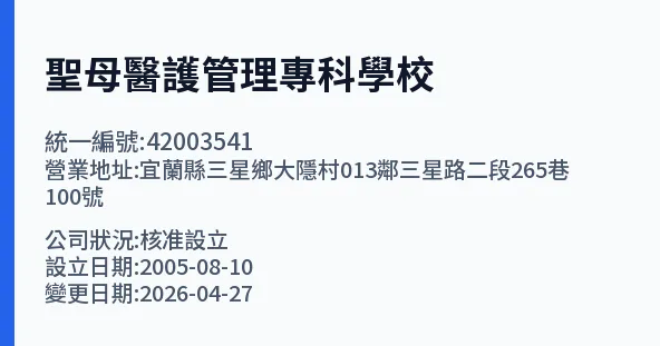 聖母醫護管理專科學校的照片-統編 42003541(宜蘭縣) 公司登記資料與營業項目詳細圖表