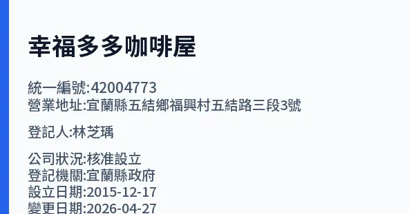 幸福多多咖啡屋的照片-統編 42004773(宜蘭縣) 公司登記資料與營業項目詳細圖表