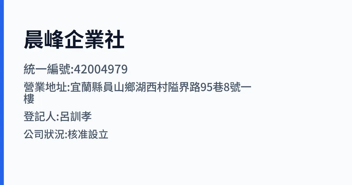 晨峰企業社 - 統編 42004979(宜蘭縣) 公司登記資料與營業項目詳細圖表