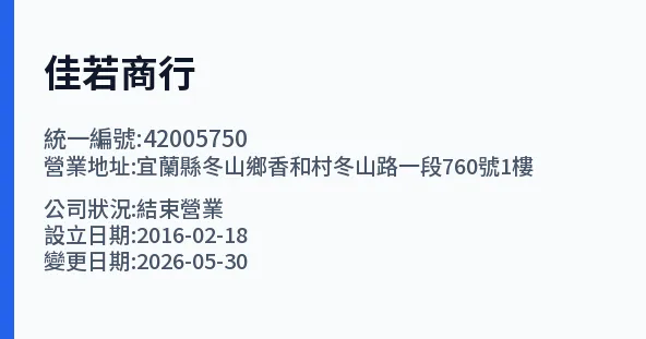 佳若商行的照片-統編 42005750(宜蘭縣) 公司登記資料與營業項目詳細圖表