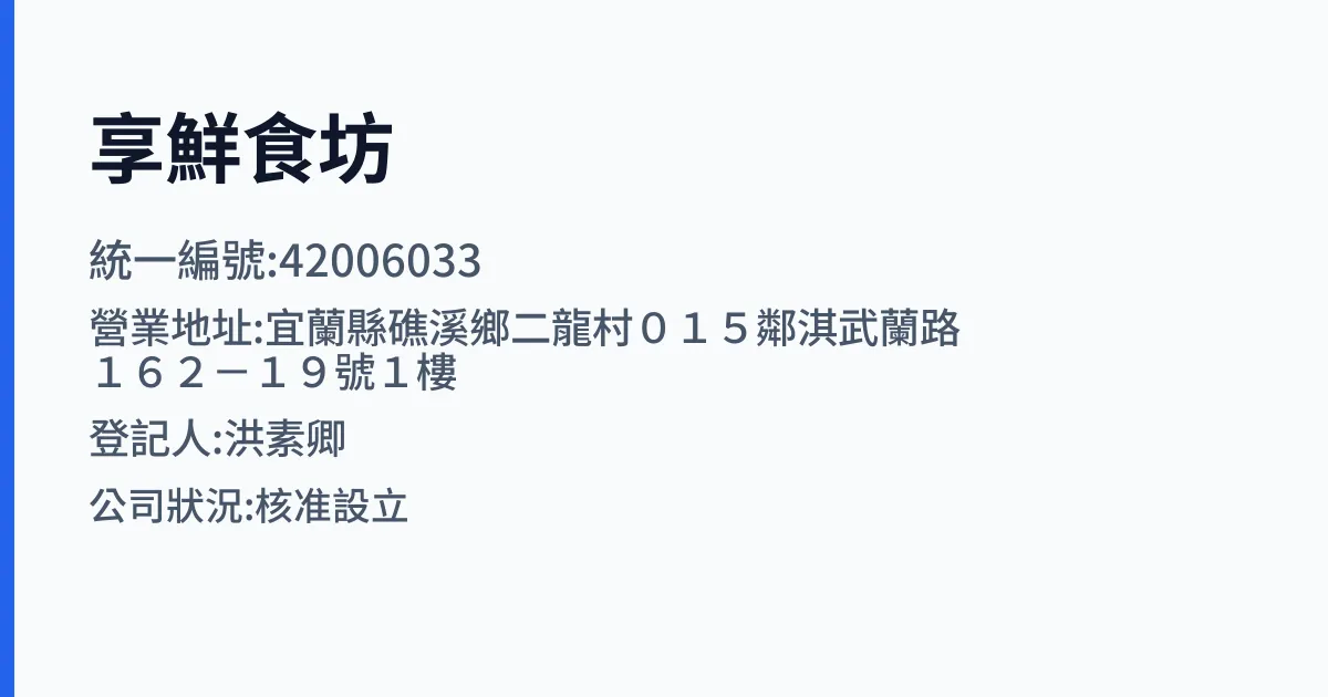 享鮮食坊 - 統編 42006033(宜蘭縣) 公司登記資料與營業項目詳細圖表