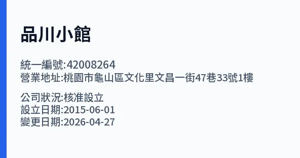 品川小館的照片-統編 42008264(桃園市) 公司登記資料與營業項目詳細圖表
