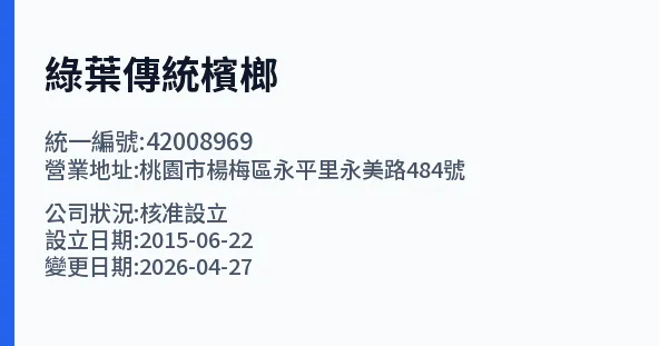 綠葉傳統檳榔的照片-統編 42008969(桃園市) 公司登記資料與營業項目詳細圖表