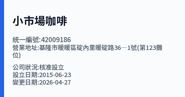 小市場咖啡的照片-統編 42009186(基隆市) 公司登記資料與營業項目詳細圖表