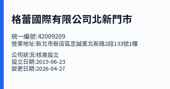 格蕾國際有限公司北新門市的照片-統編 42009209(新北市) 公司登記資料與營業項目詳細圖表