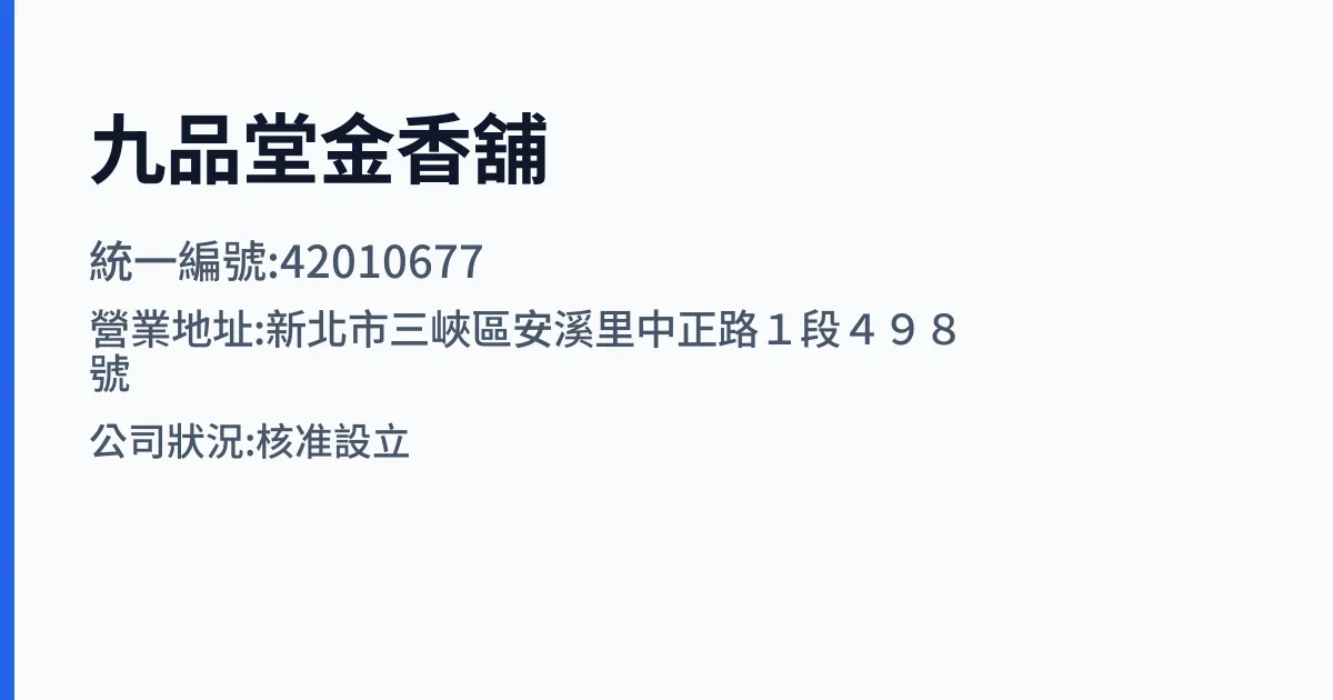 九品堂金香舖 - 統編 42010677（新北市） 公司登記資料與營業項目詳細圖表