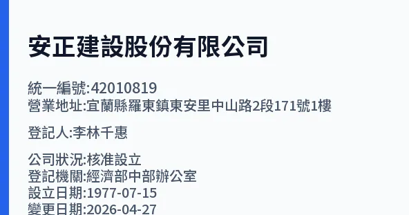 安正建設股份有限公司的照片-統編 42010819(宜蘭縣) 公司登記資料與營業項目詳細圖表